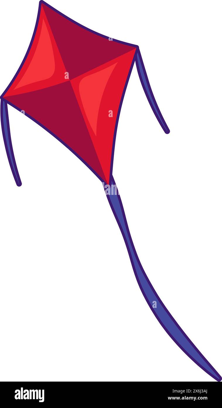 Toy paper kite. Bright flying kite with long fabric tail. Summer ...