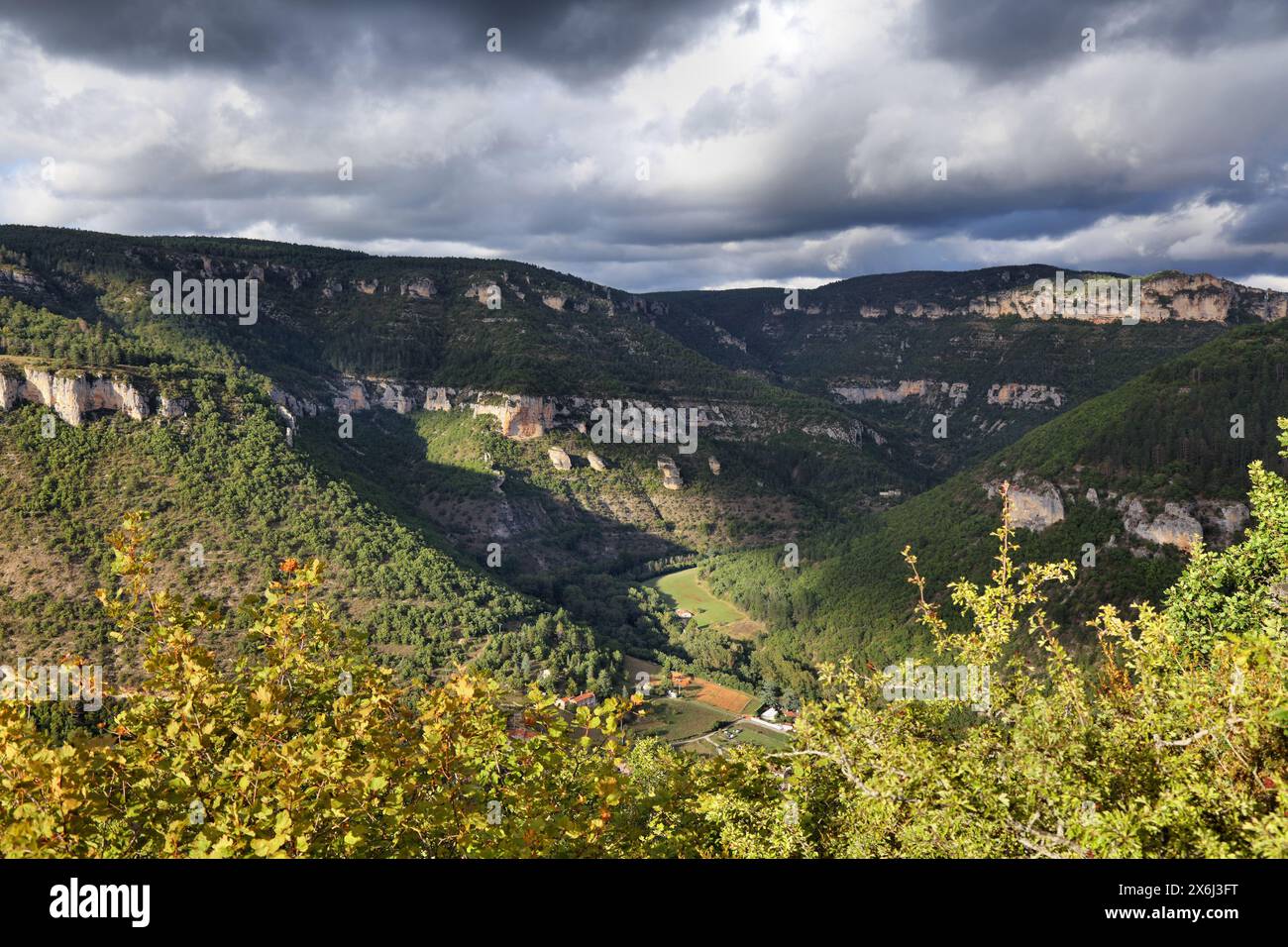 Causse du Larzac limestone plateau in France. One of Grands Causses ...