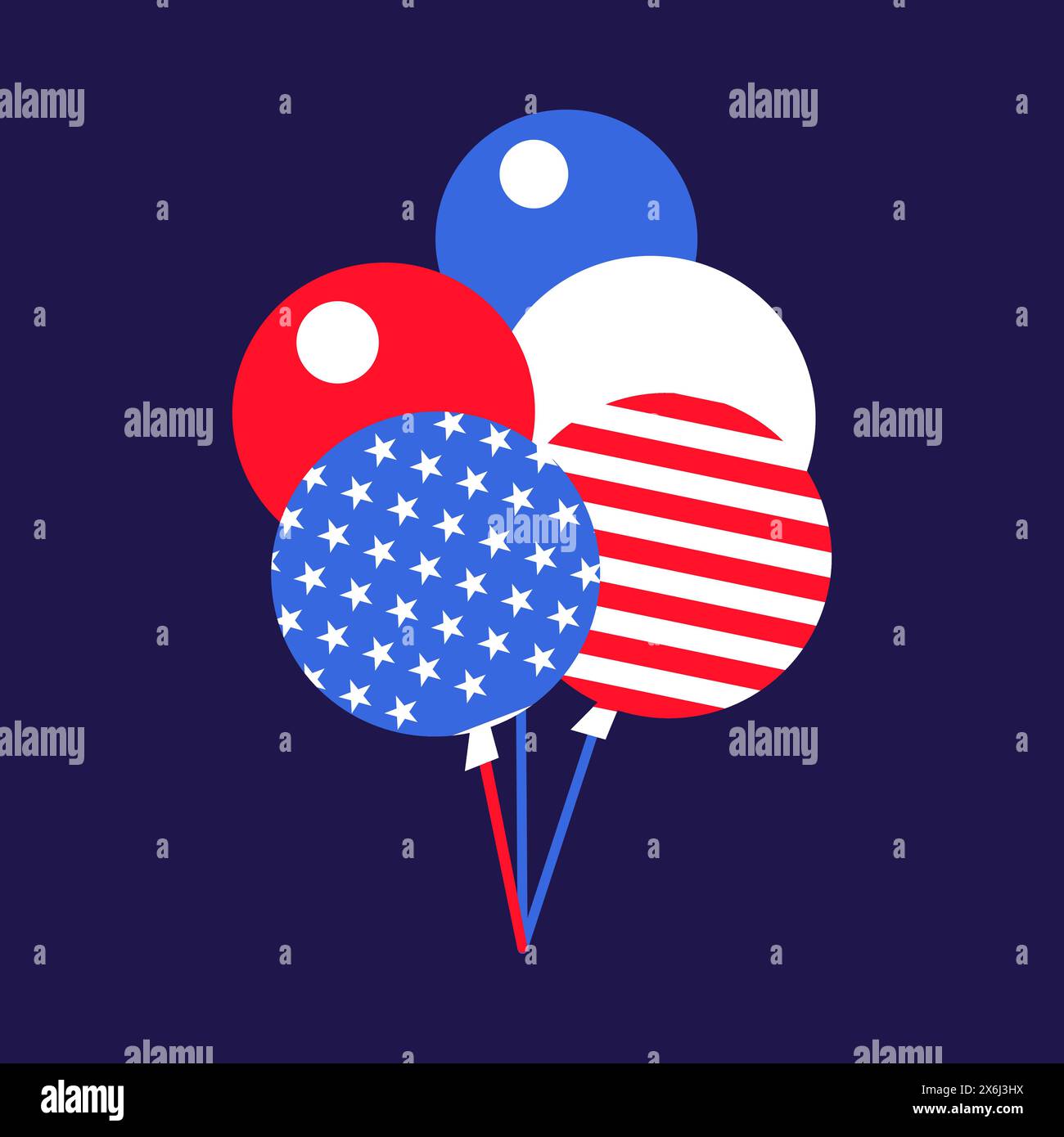 Flying garland of balloons in colors of USA flag. Festive element ...