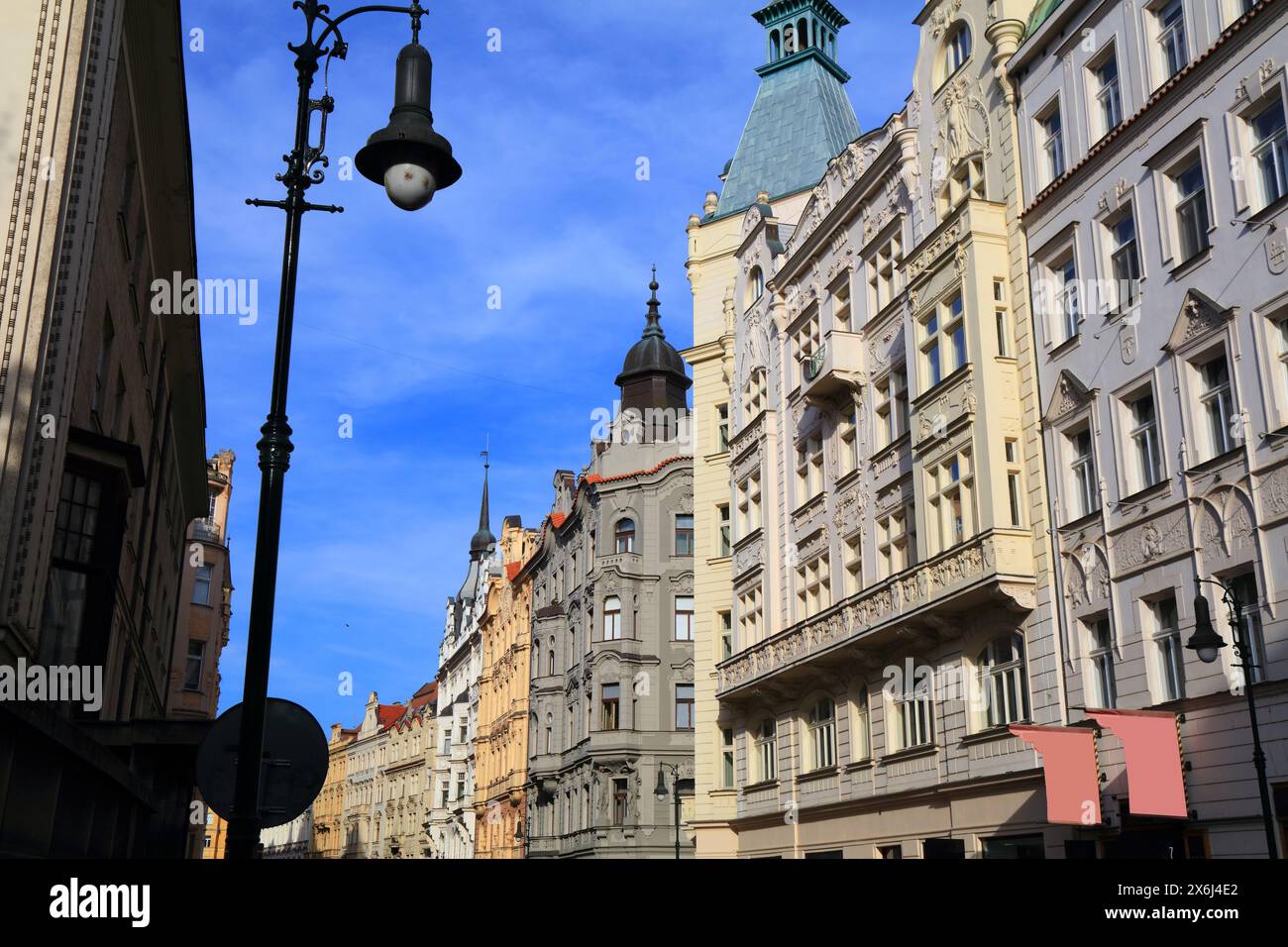 Prague street view. Siroka street architecture in Josefov district in ...