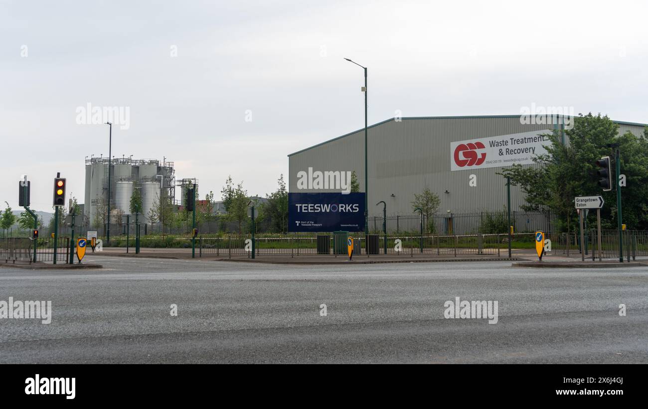 Middlesbrough, UK.Teesworks signage beside the CSG waste management ...