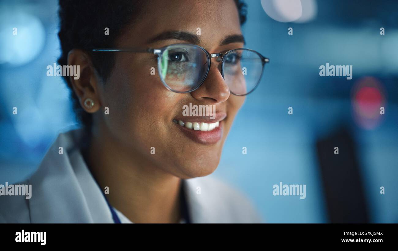 Portrait of Beautiful Black Latin Woman Computer Screen Reflecting in ...