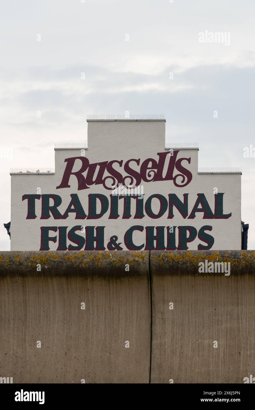 Redcar, North Yorkshire, UK. Painted signage on Russell's Traditional ...