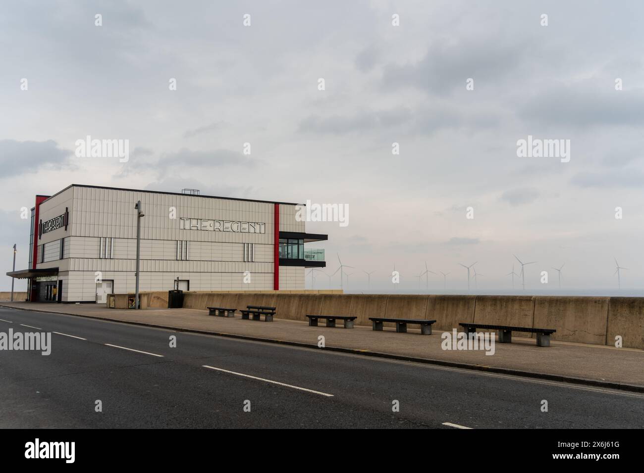 Redcar, North Yorkshire, UK. The Regent cinema on the sea front in the ...
