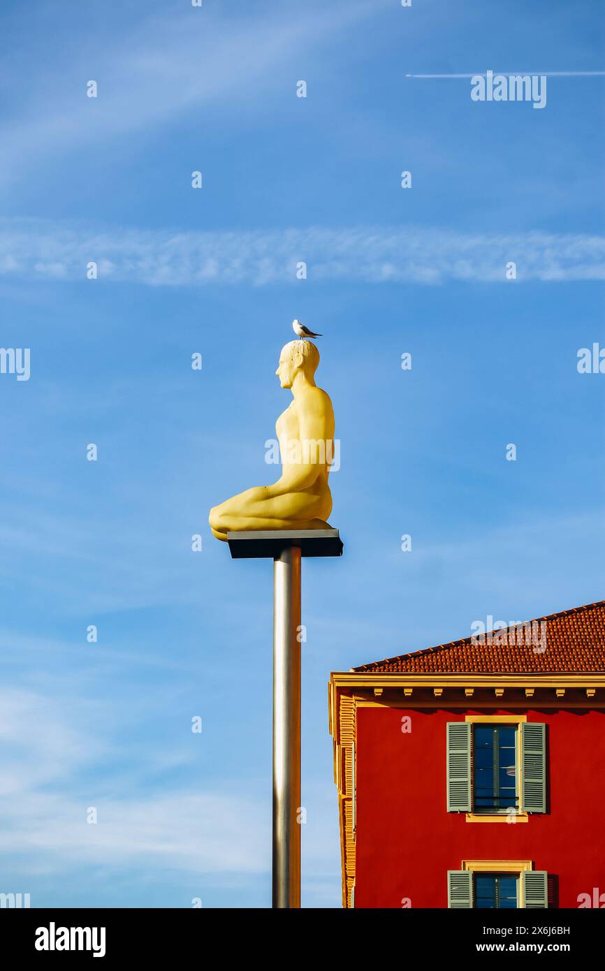 Nice, France - 28 January 2024: Famous statues of Jaume Plensa on Place ...