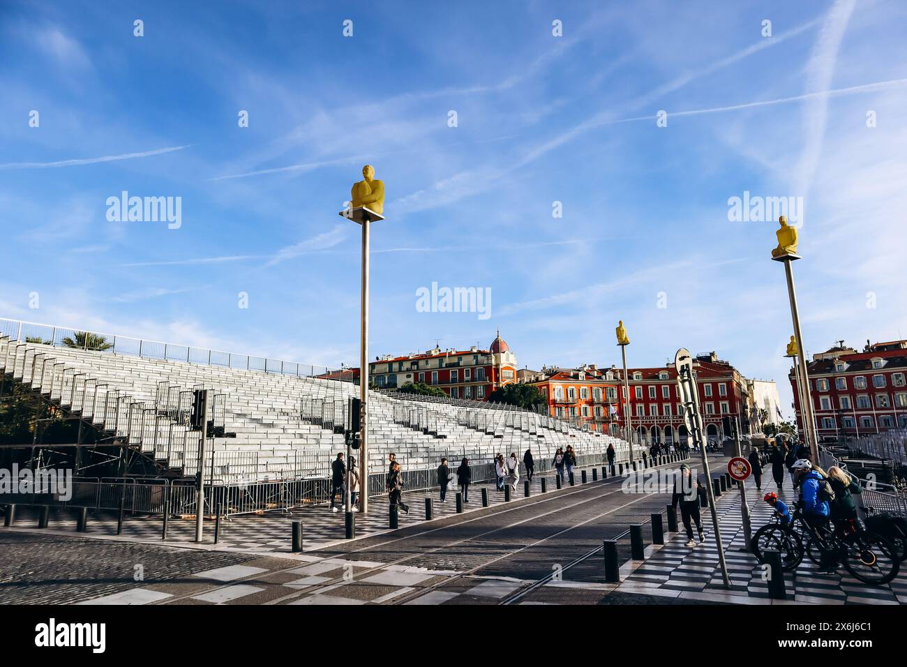 Nice, France - 28 January 2024: Tribunes on Place Massena in Nice built ...