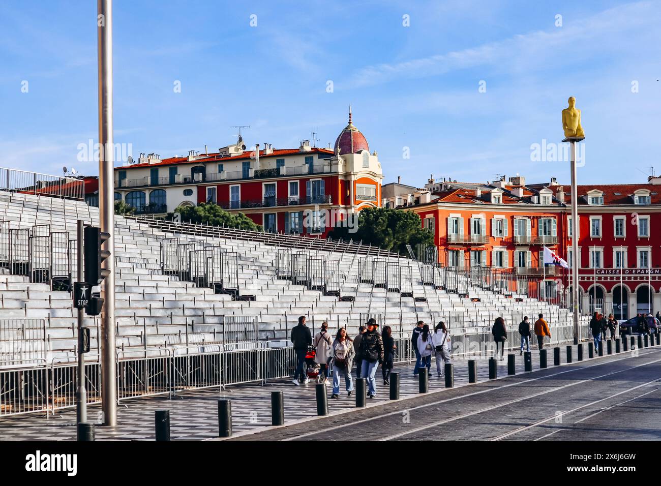 Nice, France - 28 January 2024: Tribunes on Place Massena in Nice built ...