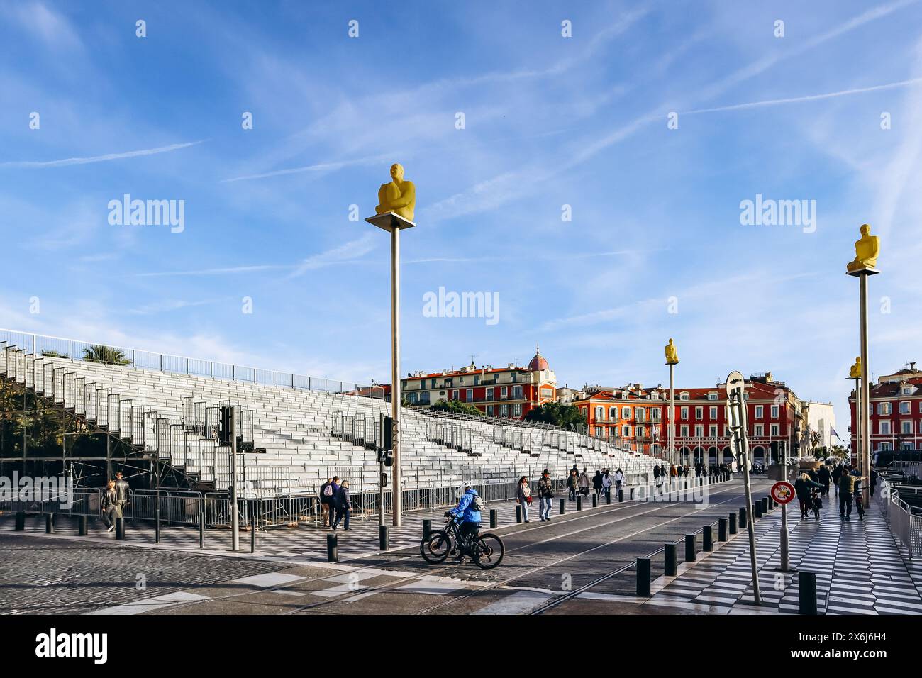 Nice, France - 28 January 2024: Tribunes on Place Massena in Nice built ...