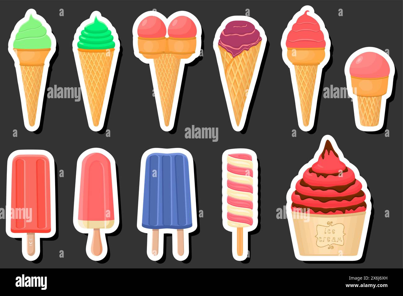 Illustration On Theme Big Kit Ice Cream Popsicle Different Types In