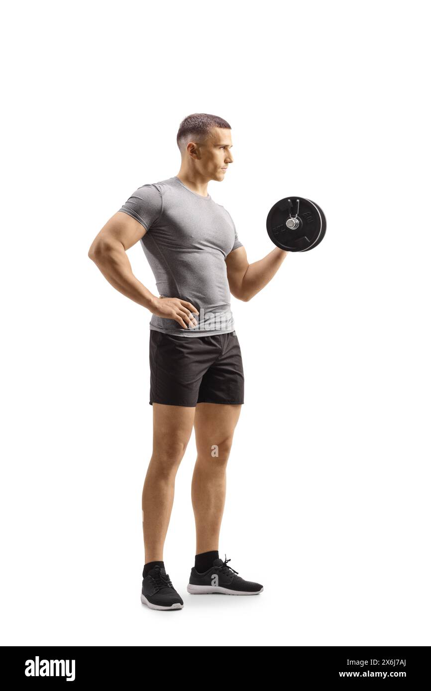 Man exercising weight training isolated on white background Stock Photo ...