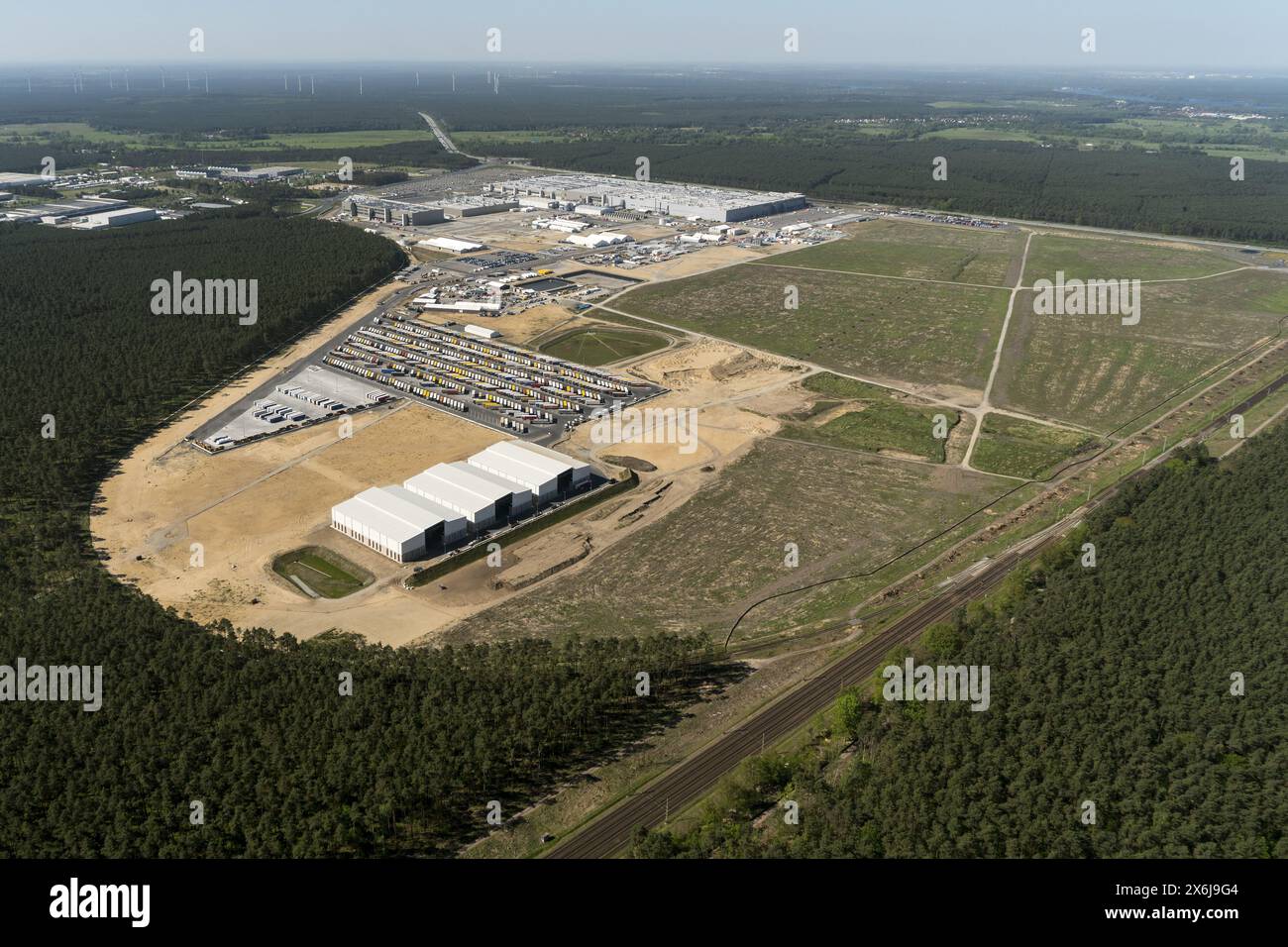 Backyard of the Tesla giant factory in the woods near the German ...
