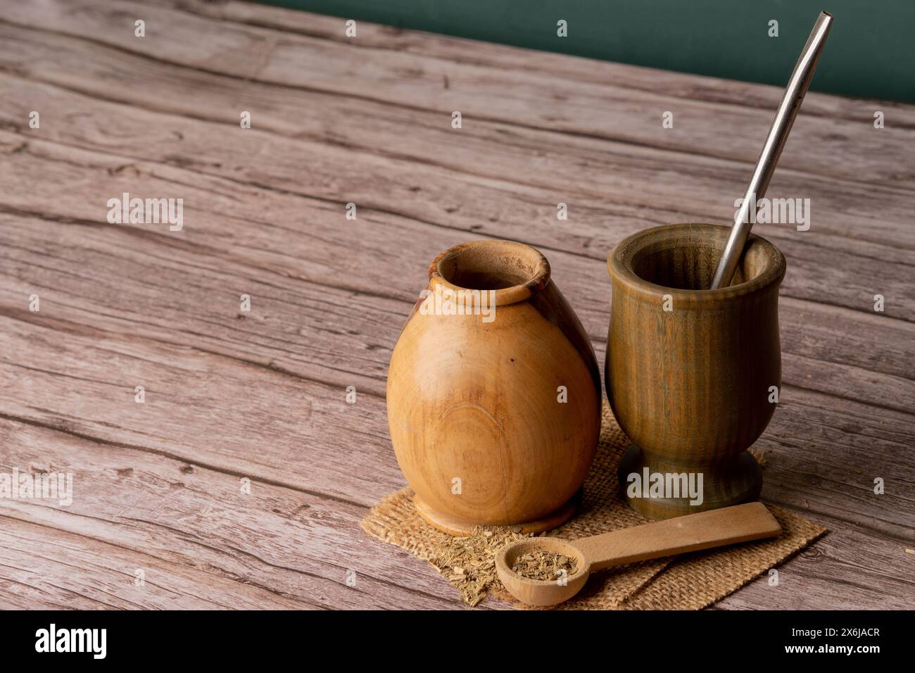 overview of a traditional Argentinean Mates dos on a rustic table Stock ...