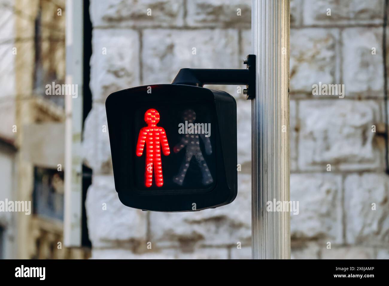 Red signal at a pedestrian traffic light Stock Photo - Alamy