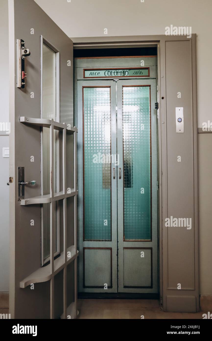 Nice, France - 28 January 2024: The vintage elevator in the Nice ...