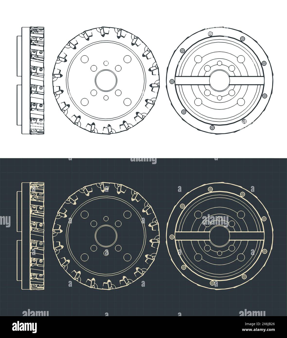 Stylized vector illustrations of blueprints of disc mill cutter Stock ...