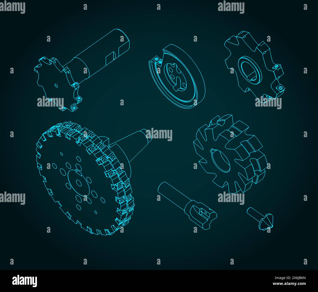Stylized vector illustrations of isometric blueprints of different ...