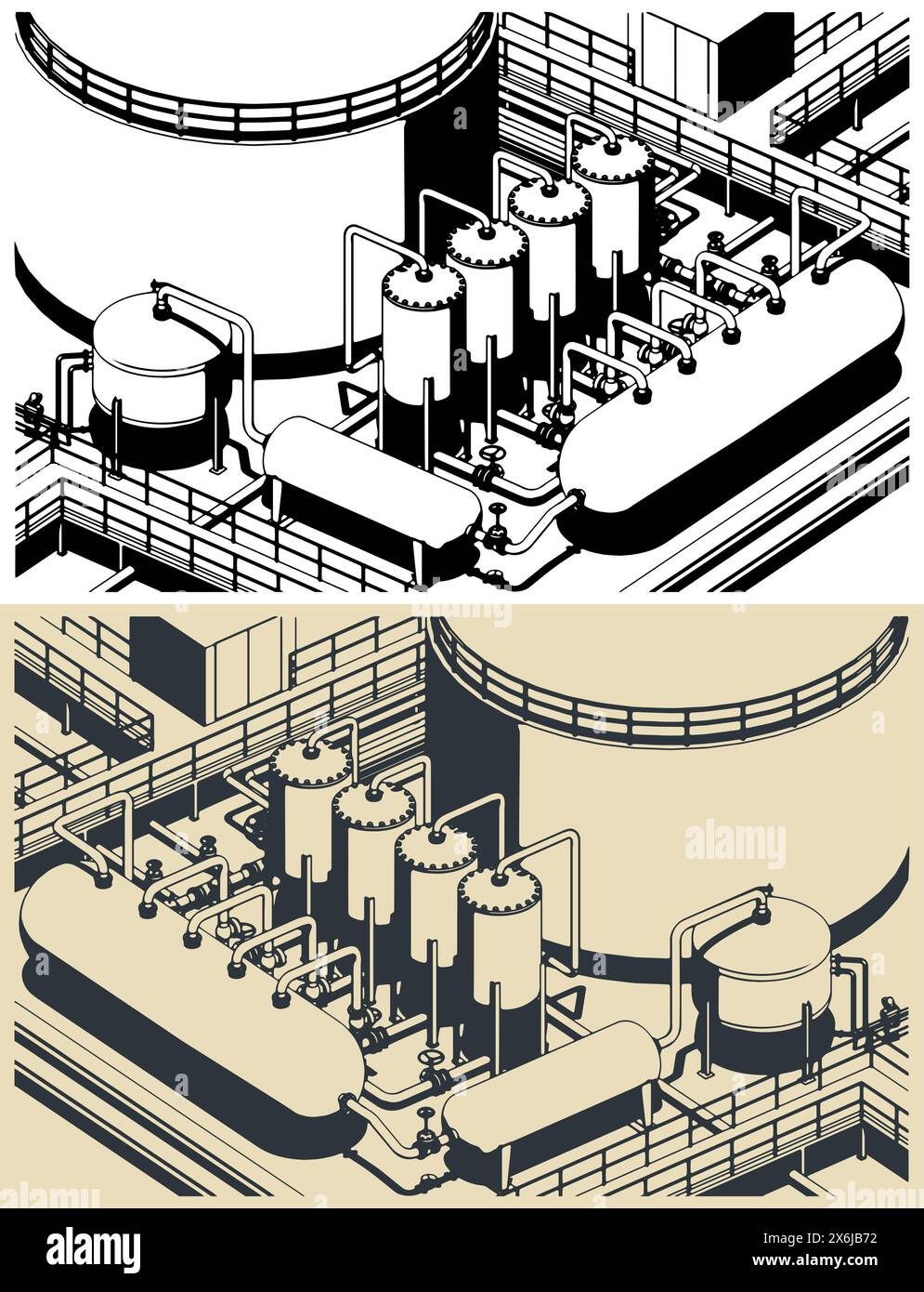 Stylized vector isometric illustration of Refinery close up Stock ...