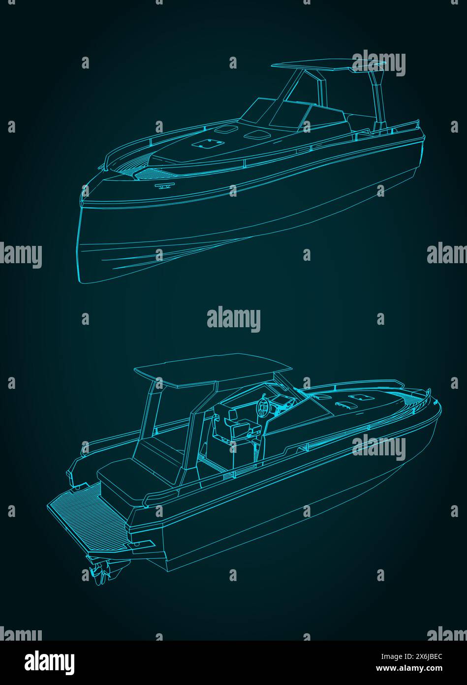 Stylized vector illustration of speedboat sketches Stock Vector Image ...