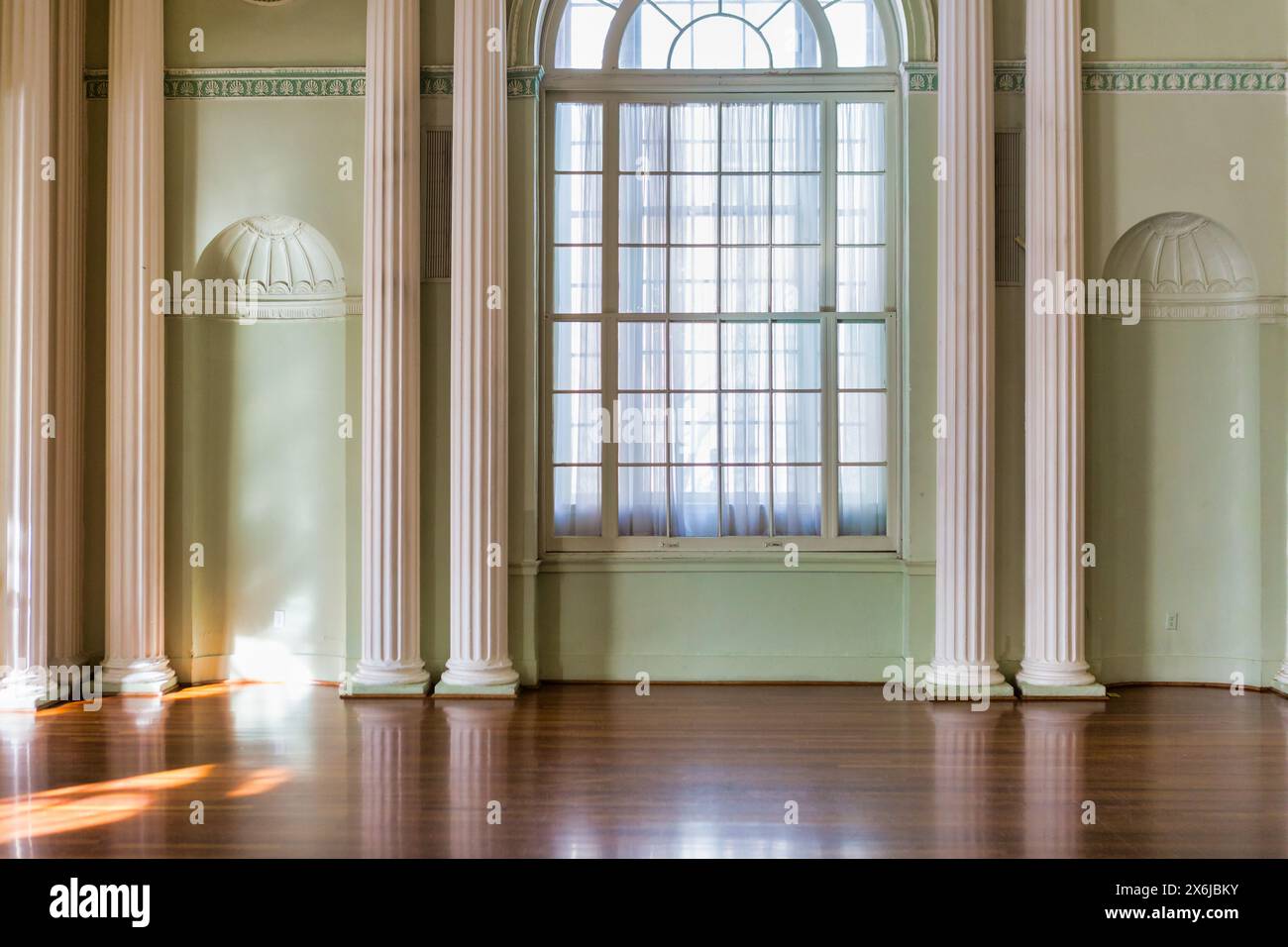 Modern Villa Interior with Grand Columns and Expansive Window View ...