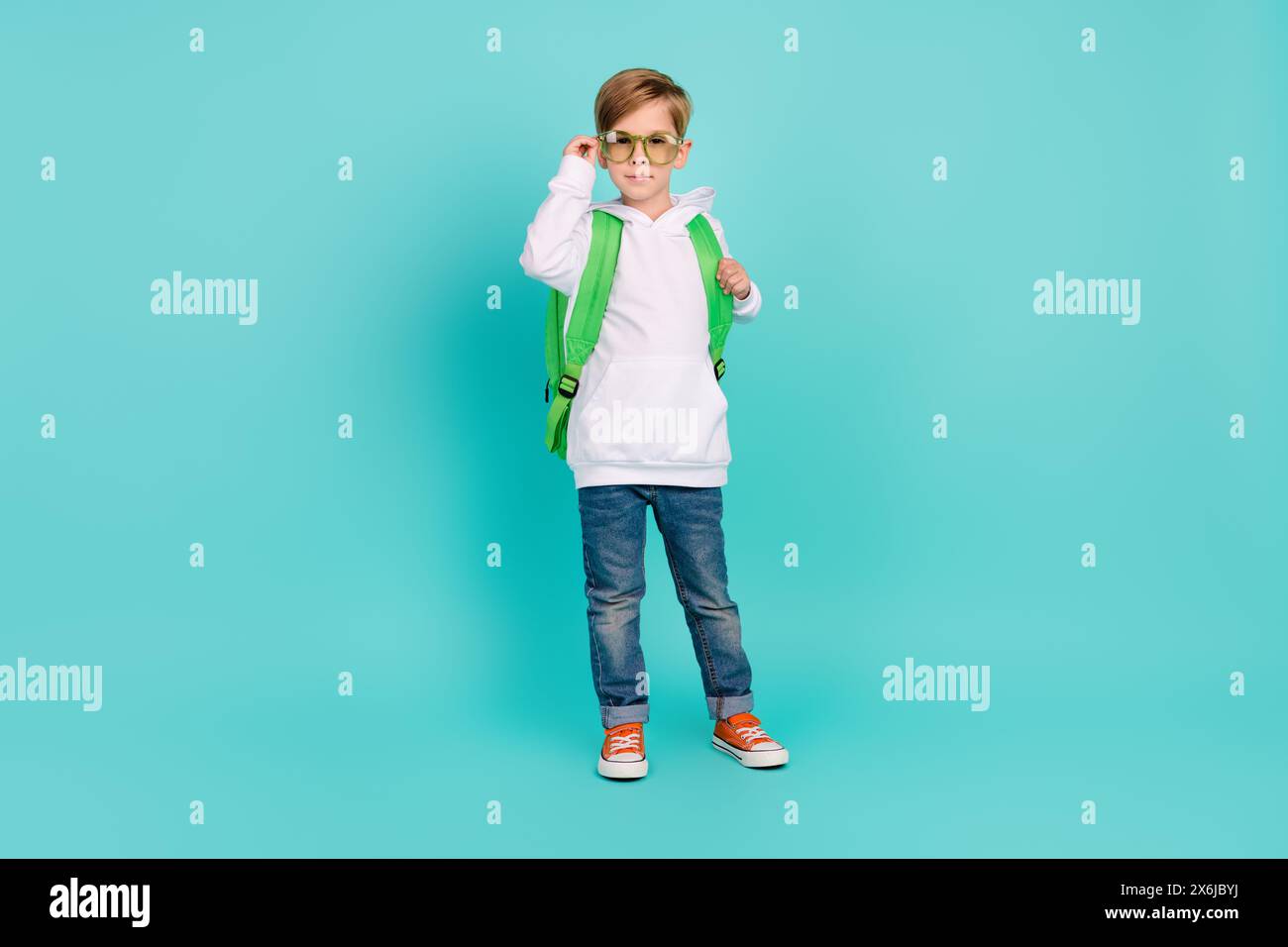 Full size photo of fashion cute adorable kid ready for new school year ...