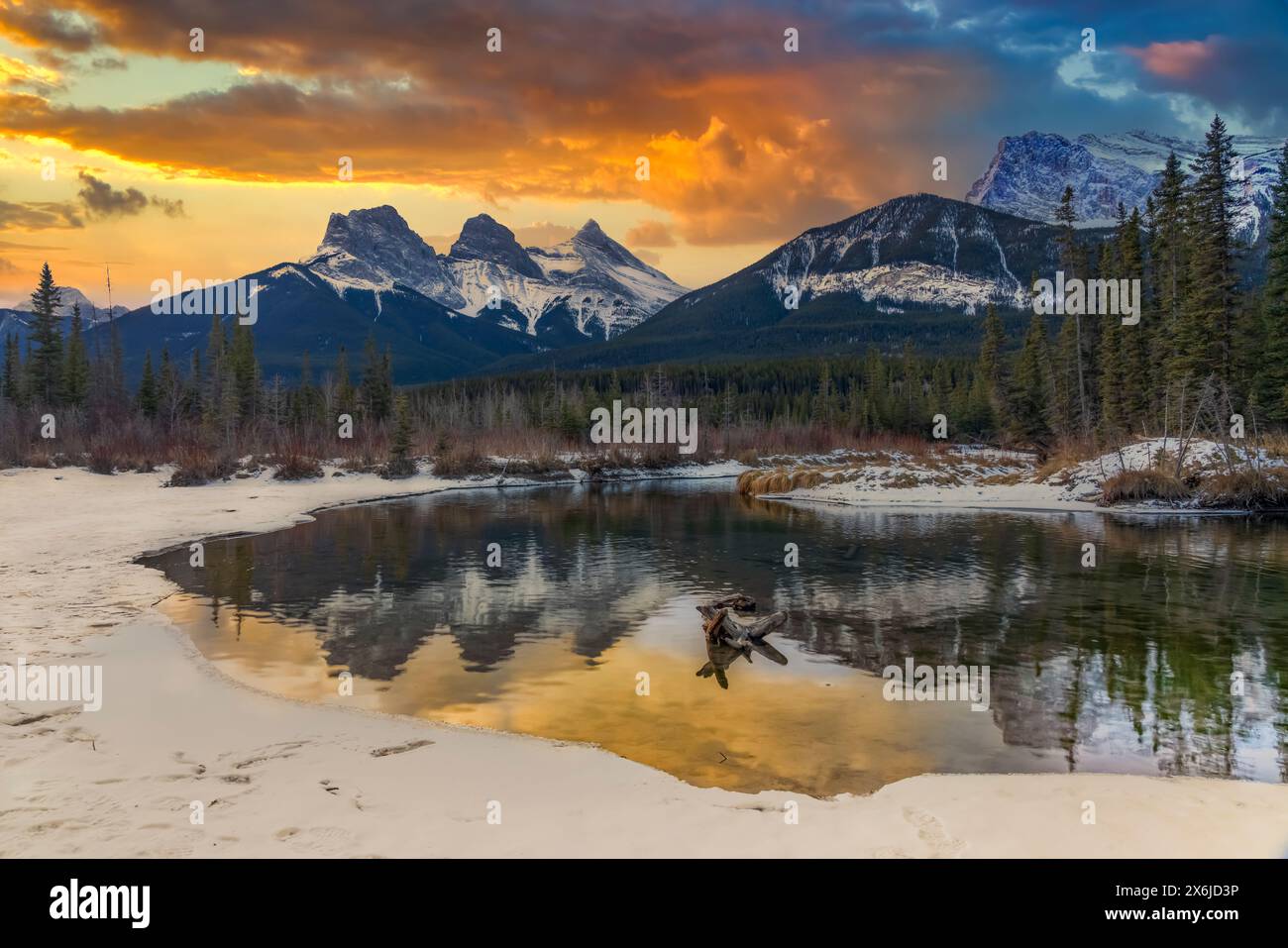 The Three Sisters peaks near Canmore, Alberta, Canada Stock Photo - Alamy