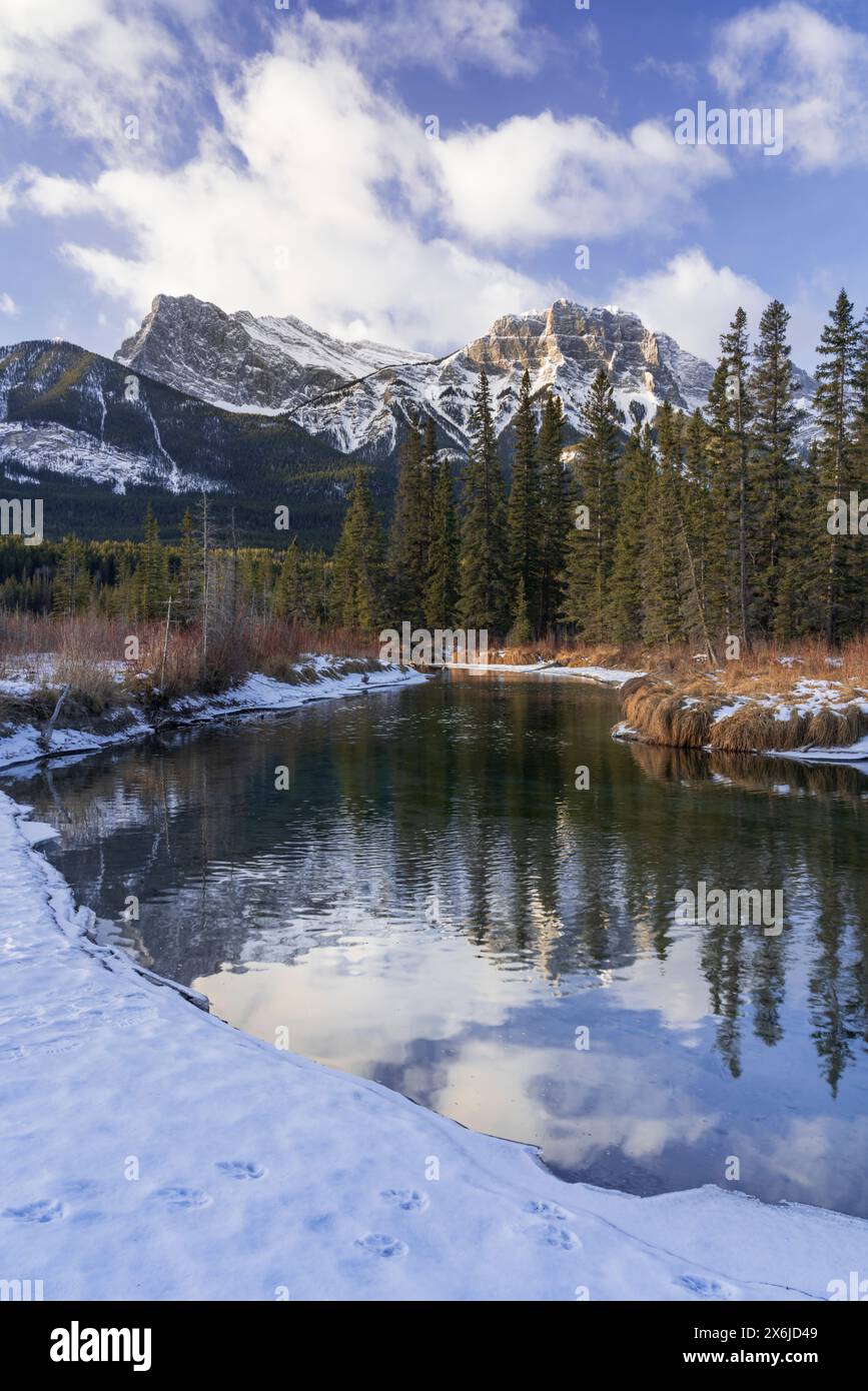 A mountain scenic reflection near Canmore, Alberta, Canada Stock Photo ...