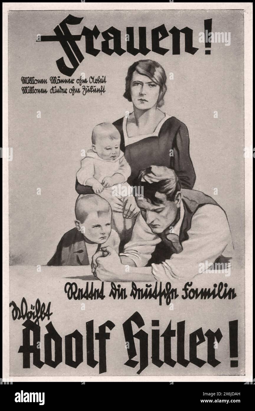 1932 Nazi Election Poster 'Women save The German Family' "Vote For Adolf Hitler" Nazi Election ...