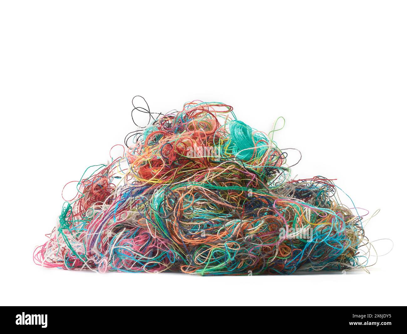 pile of tangled colorful sewing threads isolated white background Stock ...