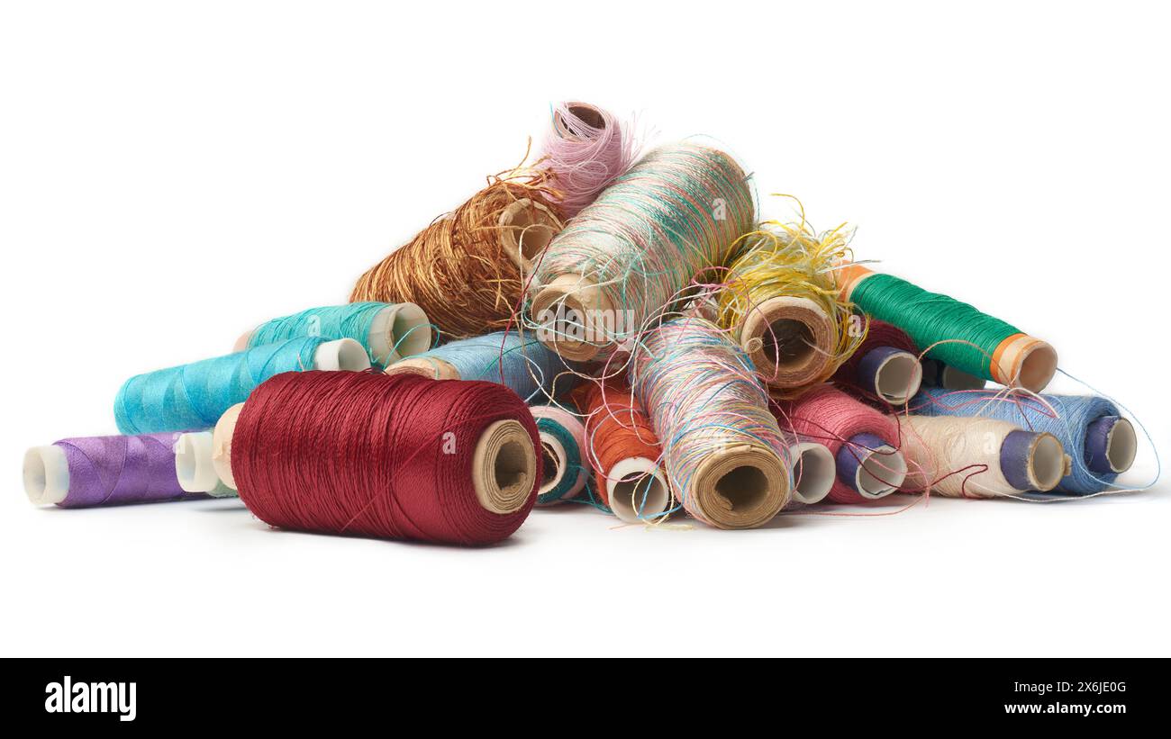 spool of sewing thread used in fabric and textile industry, multi or ...
