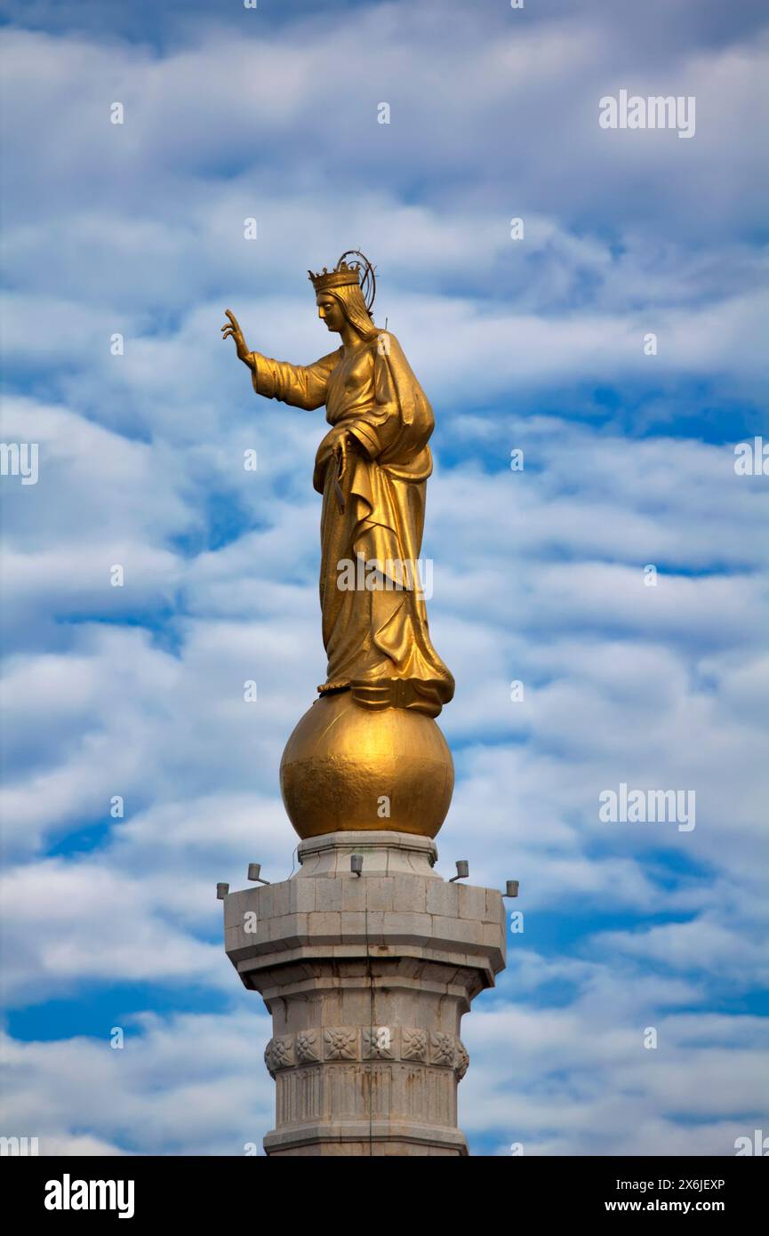 Italy, Sicily, Messina, Madonna statue at the entrance of the port ...