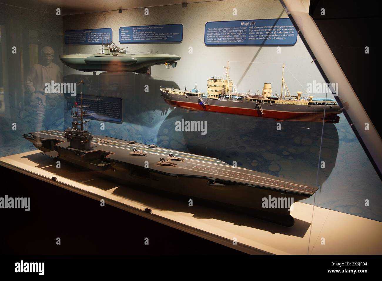 Scale-down models of an Aircraft Carrier, a 1944 German U 1023 ...