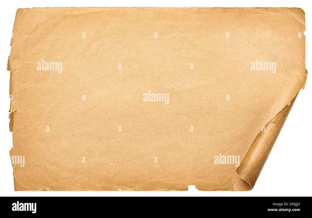 old paper sheet isolated on white background, ancient scroll texture ...