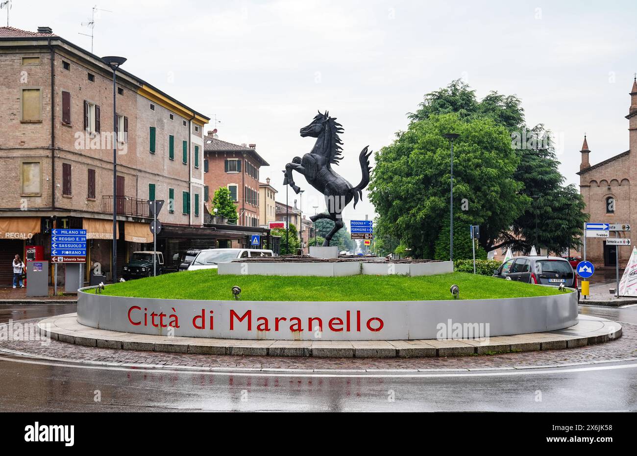 A roundabout with a Ferrari prancing horse near the Ferrari factory in ...