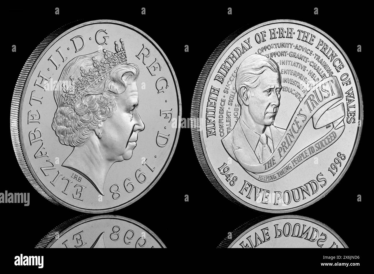 The 1998 UK £5 coin to commemorate the 50th birthday of The Prince Of ...