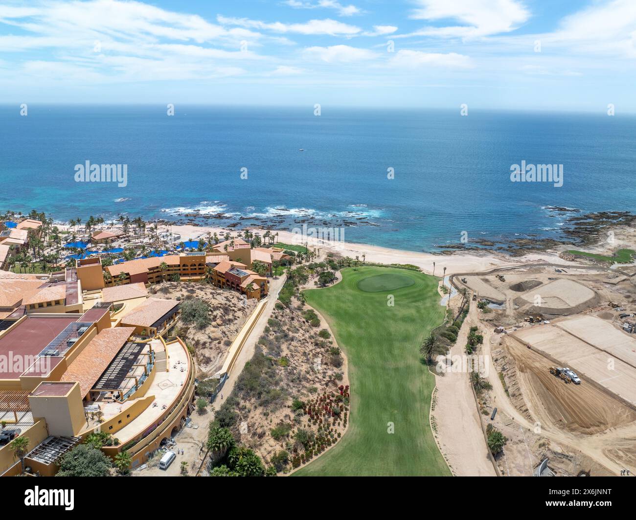 Aerial view of luxury golf course on the pacific ocean in Los Cabos ...