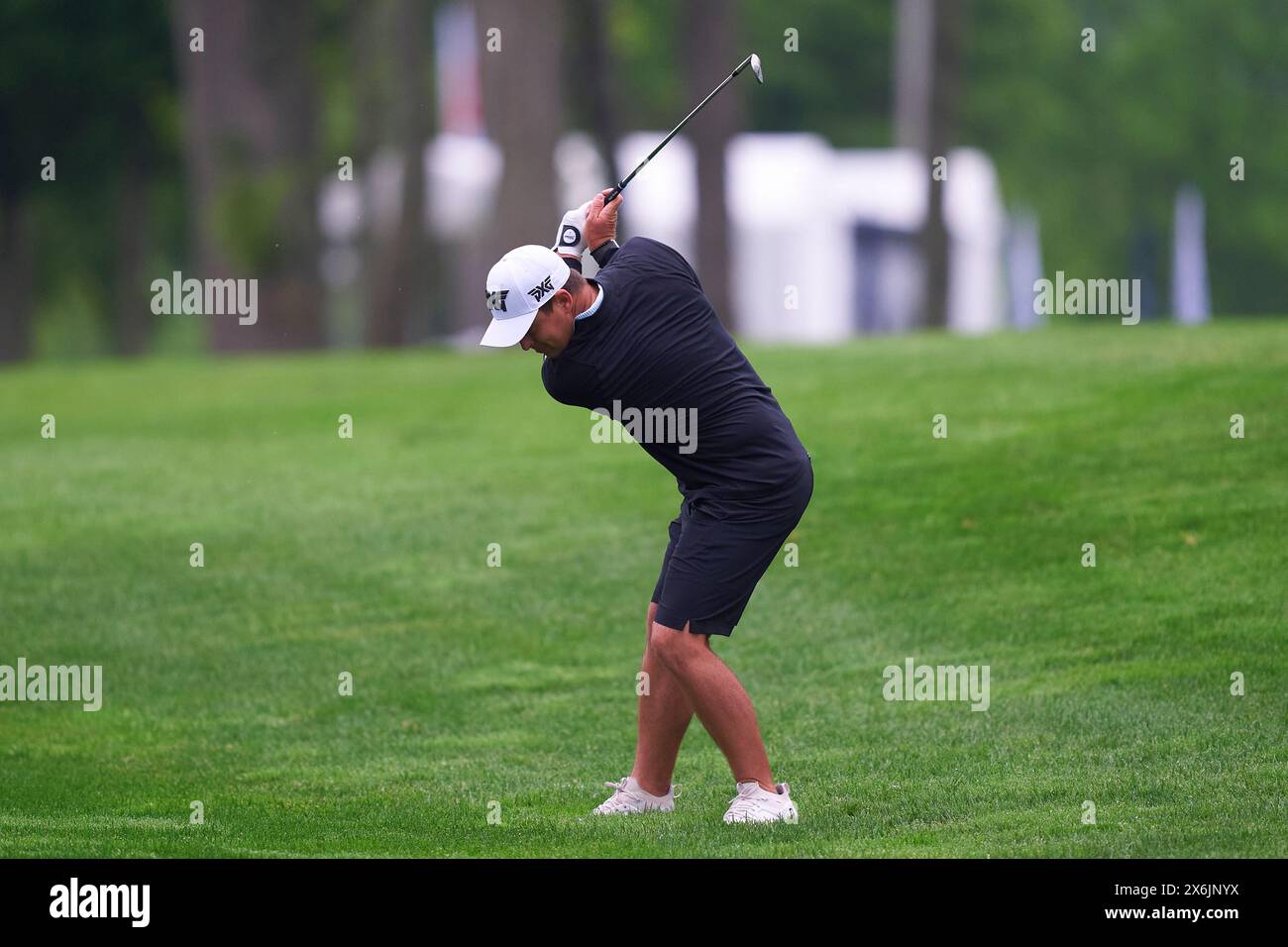 Justin Lower of the United States in action during a practice round ...