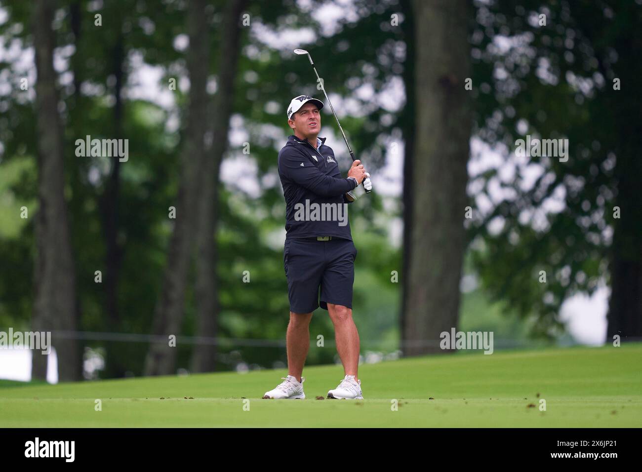 Justin Lower of the United States in action during a practice round ...