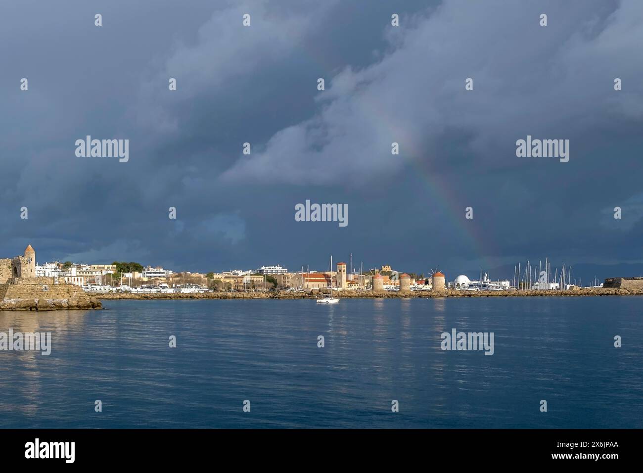 Departure from Kolona harbour, Rainbow, Rhodes, Dodecanese archipelago ...