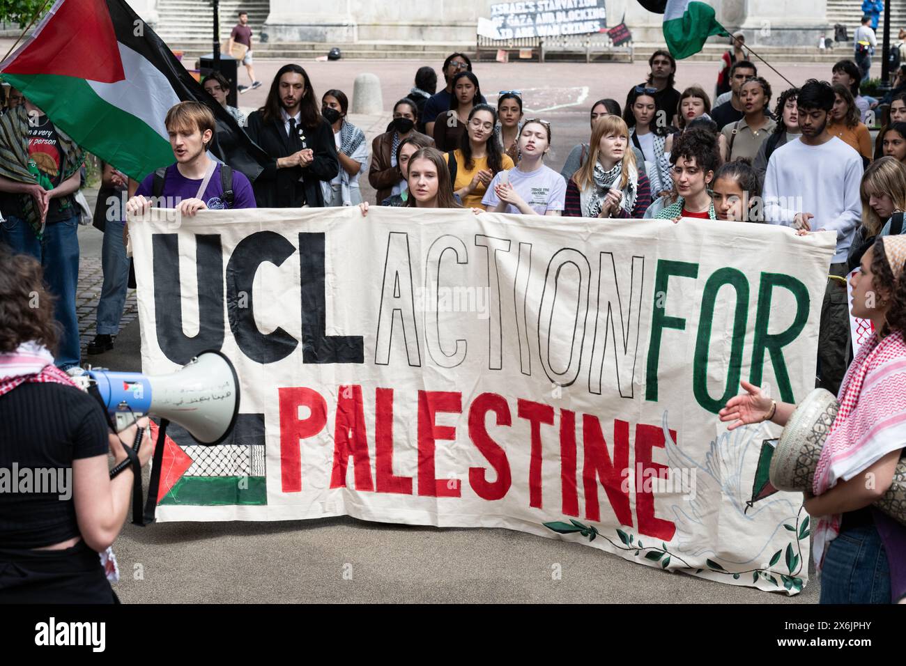 London, UK. 15 May, 2024. Palestine supporters from 'UCL Stands for ...