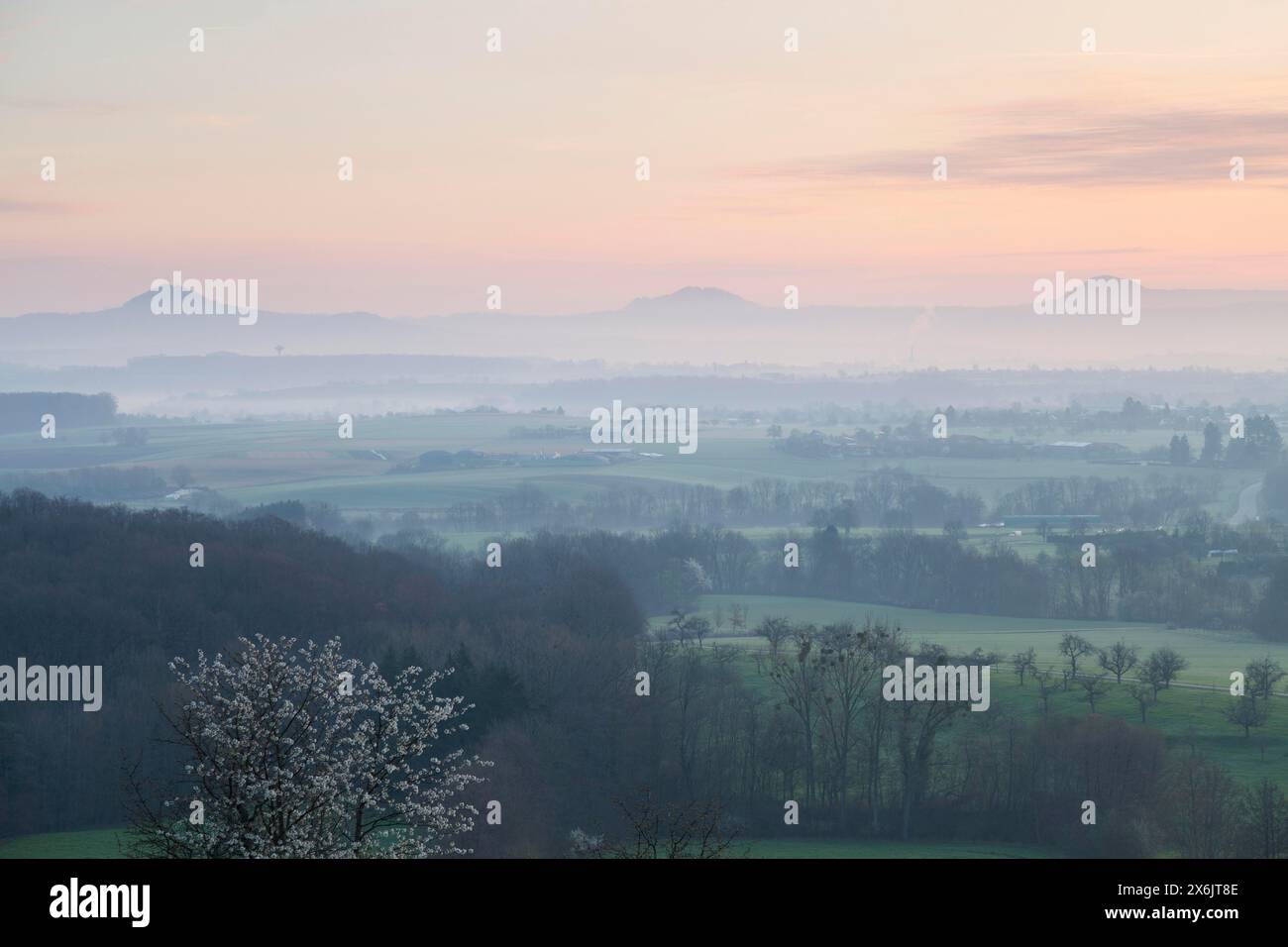 The three Kaiserberge mountains in the Swabian Alb. Sunrise with some ...