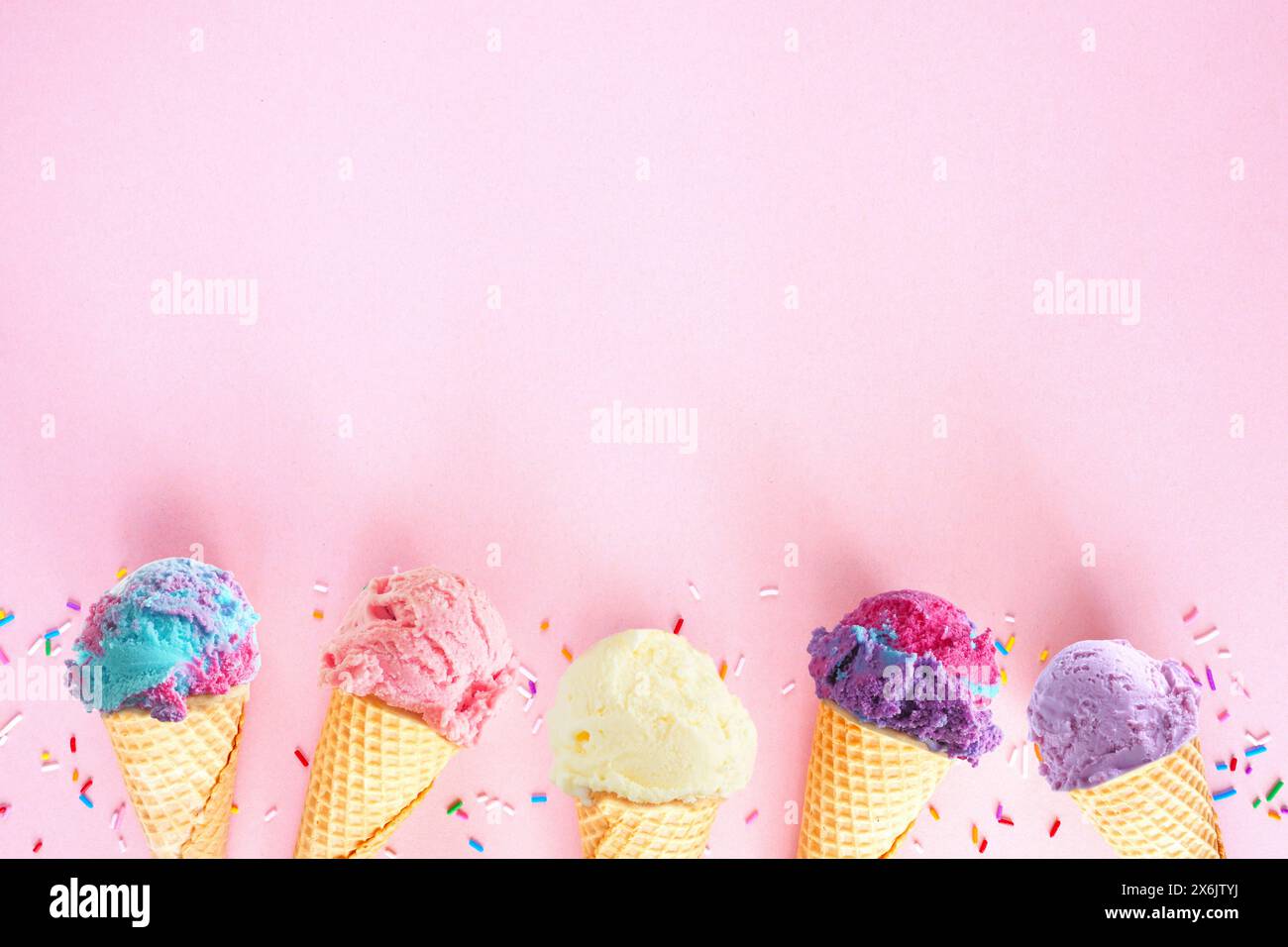 Ice cream bottom border over a pink background. Soft, pastel colors ...