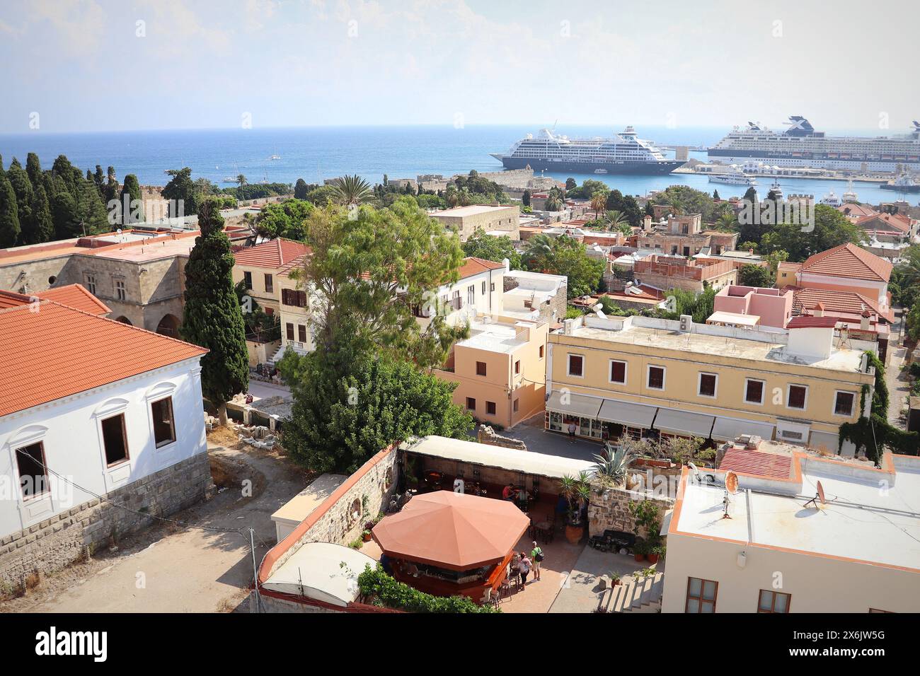 Rhodes old town aerial panoramic view in Rhodes island in Greece Stock ...
