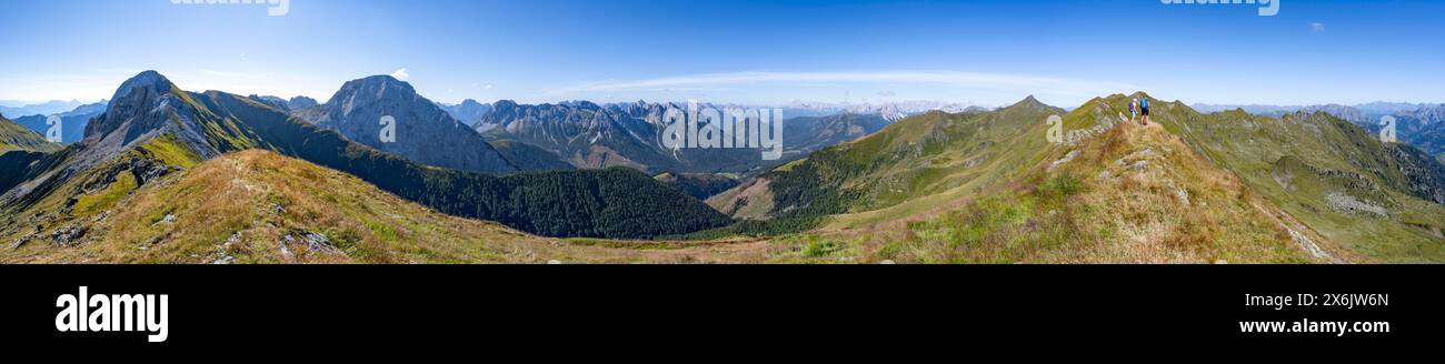 Panorama, view from the Carnic main ridge with rocky mountain peaks ...