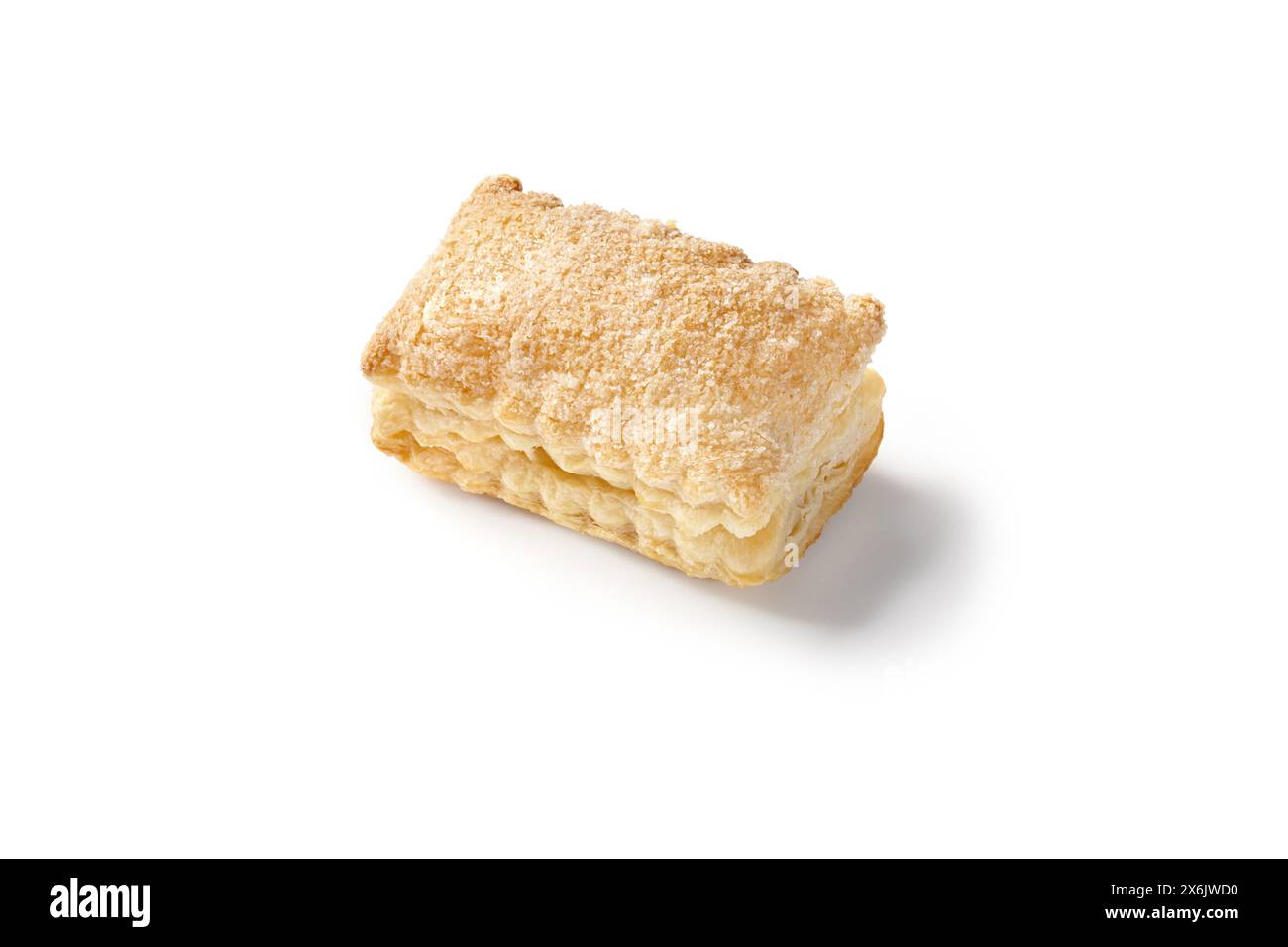Crispy cream puff pastry sprinkled with sugar on white background Stock ...