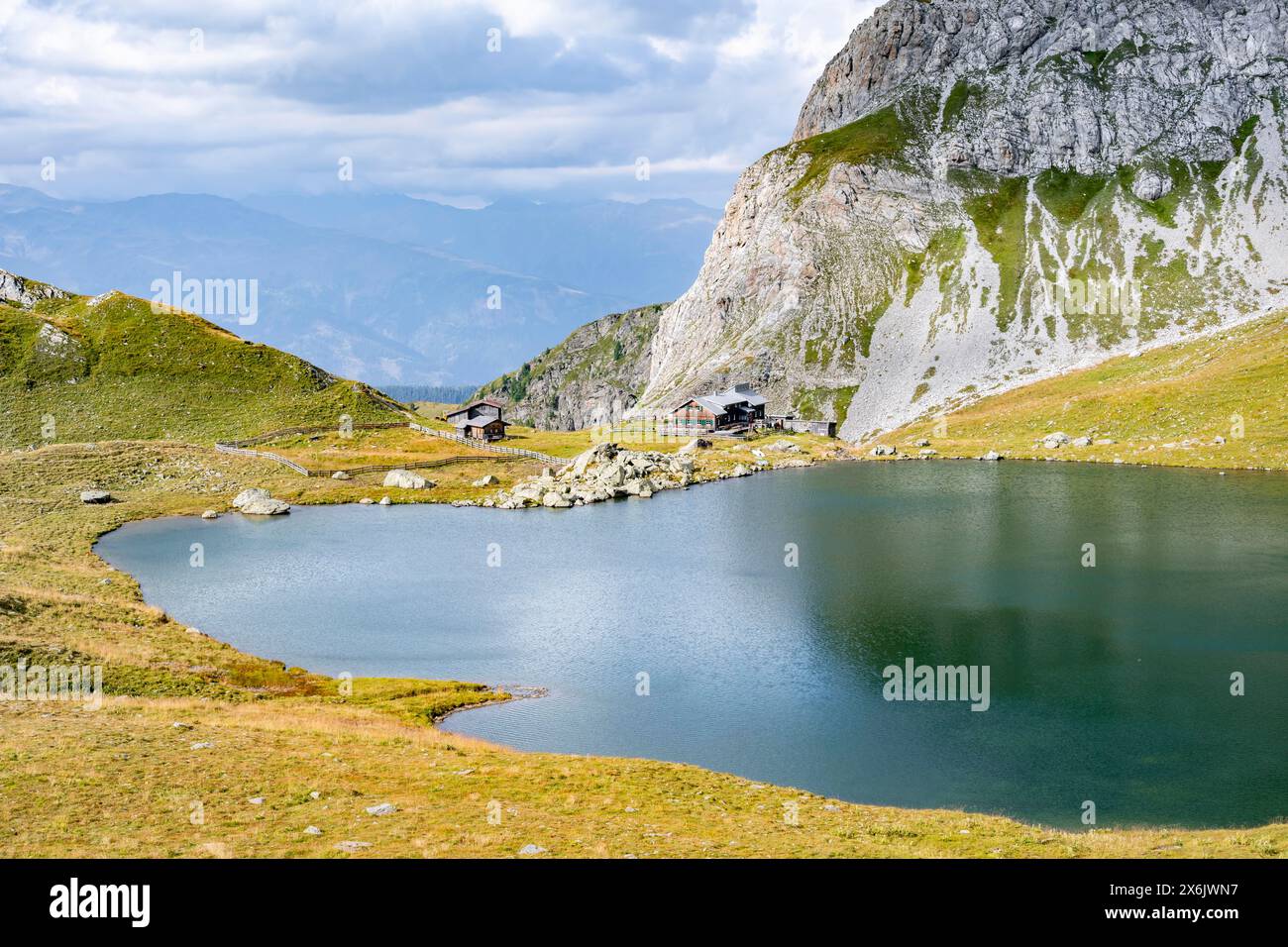 Obstanserseehuette mountain hut on the Obstansersee mountain lake ...