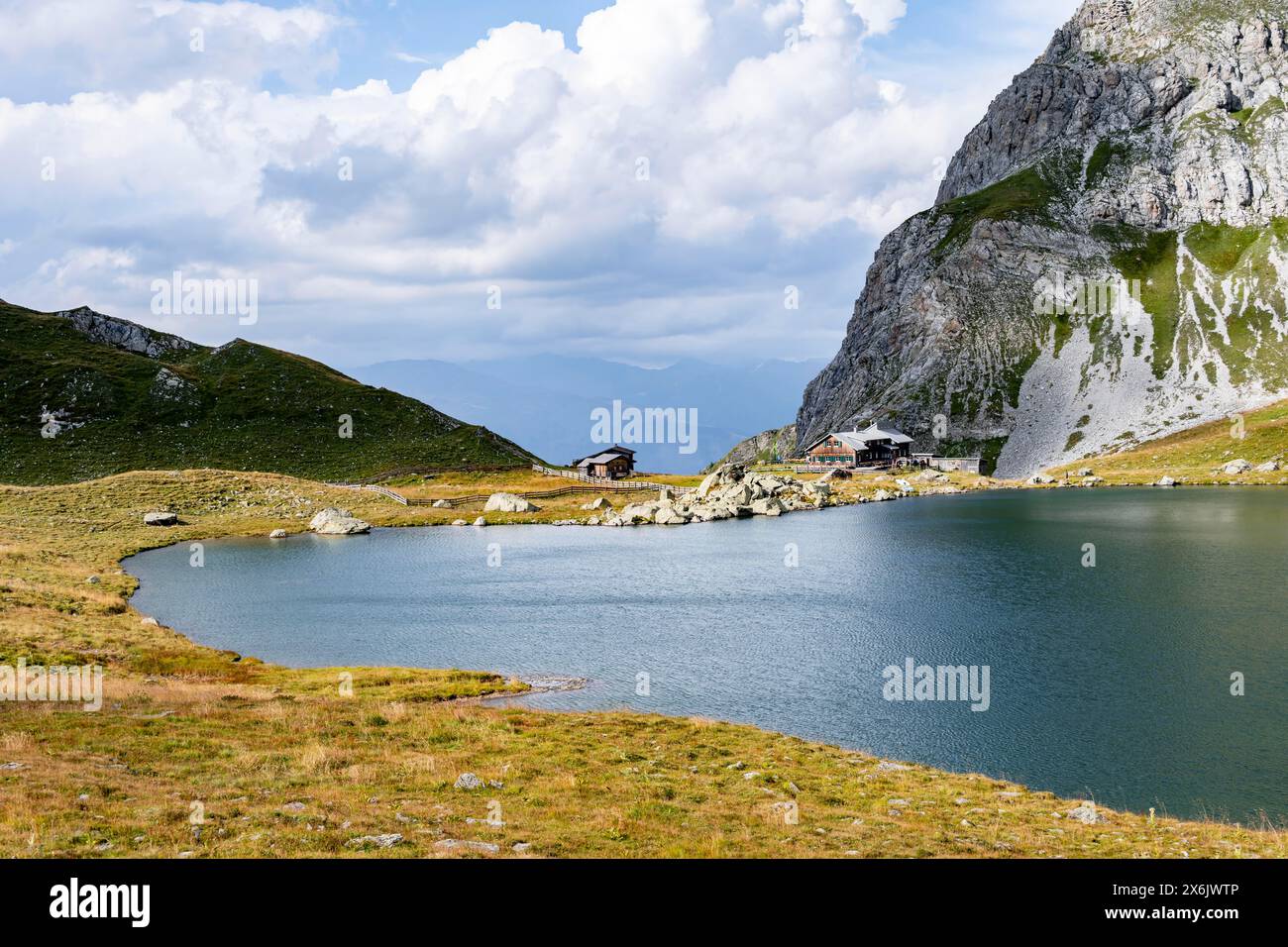 Obstanserseehuette mountain hut on the Obstansersee mountain lake ...