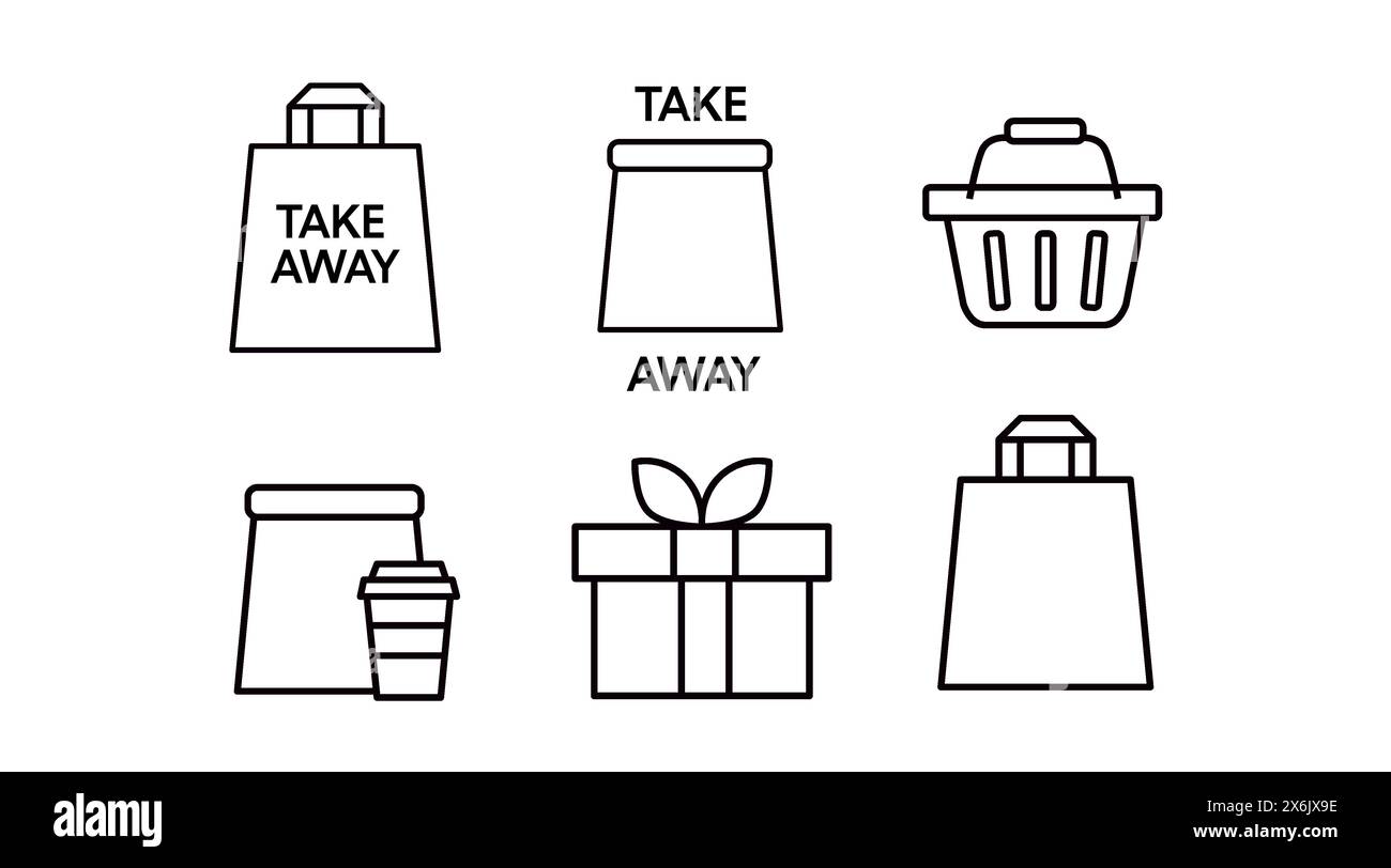 Vector Isolated Take Away Icon Set or Collection. Black and White Take ...