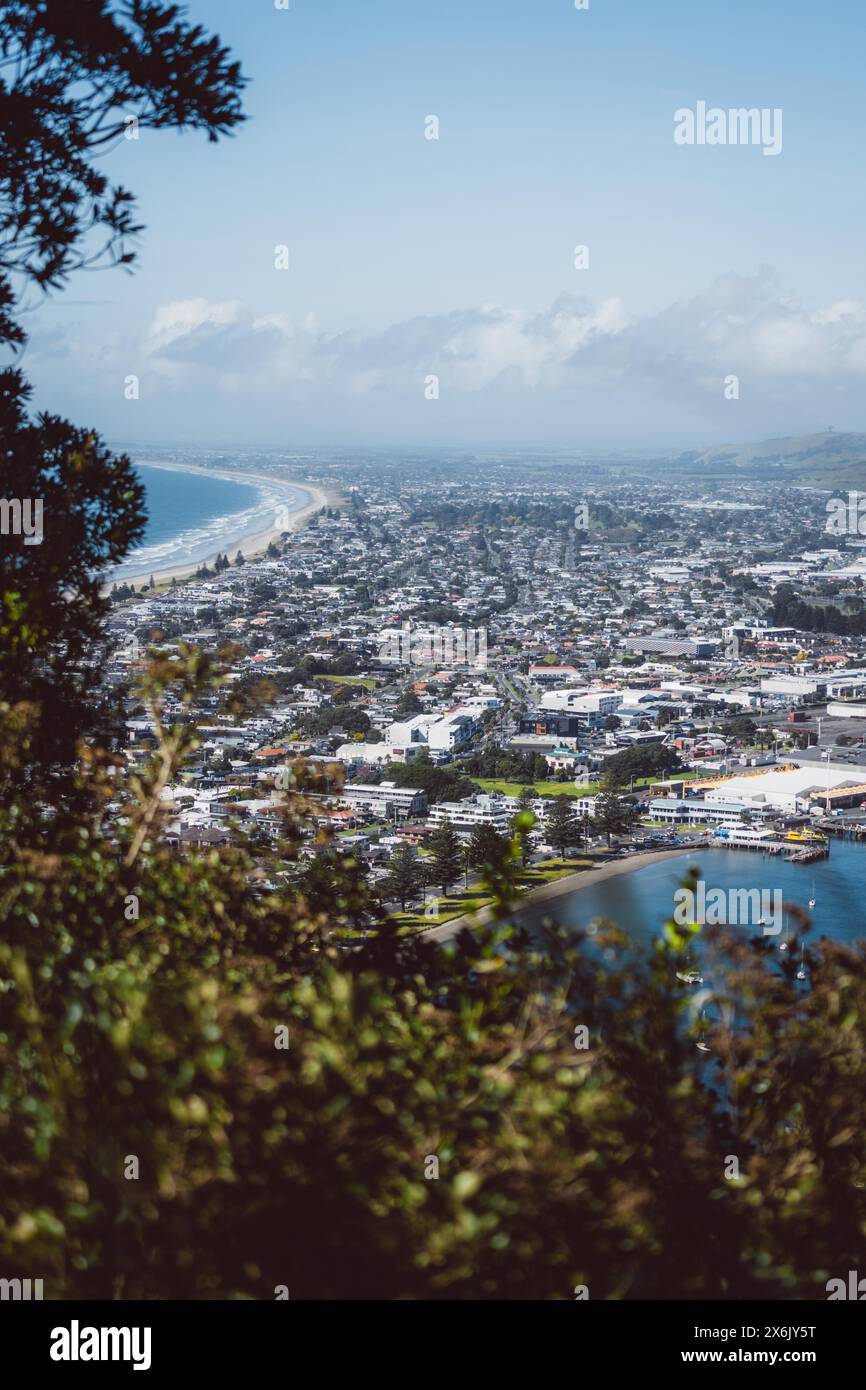 View from the viewpoint of Mount Manganui with a view of the sea and ...