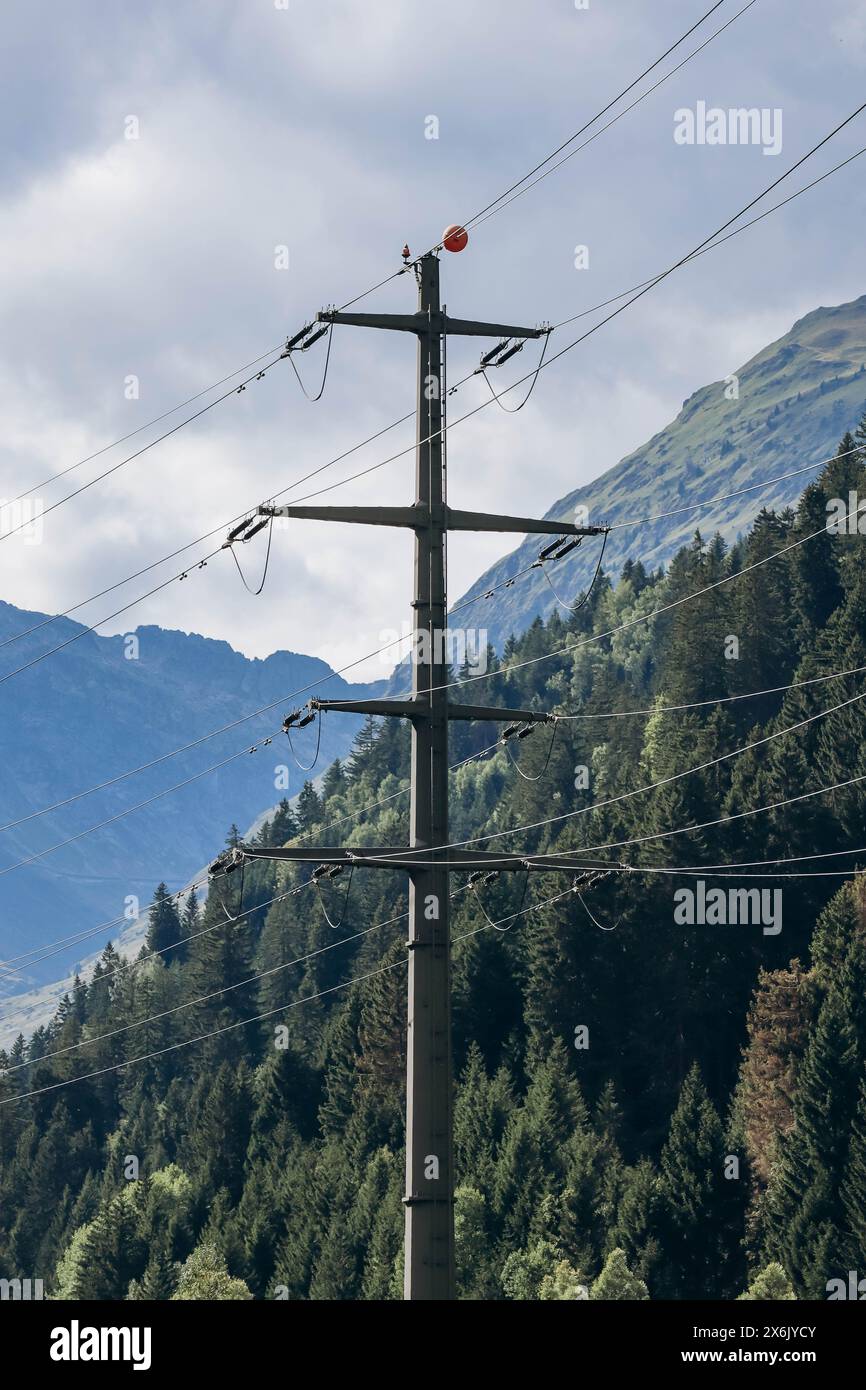 High voltage transmission line in Switzerland Stock Photo - Alamy