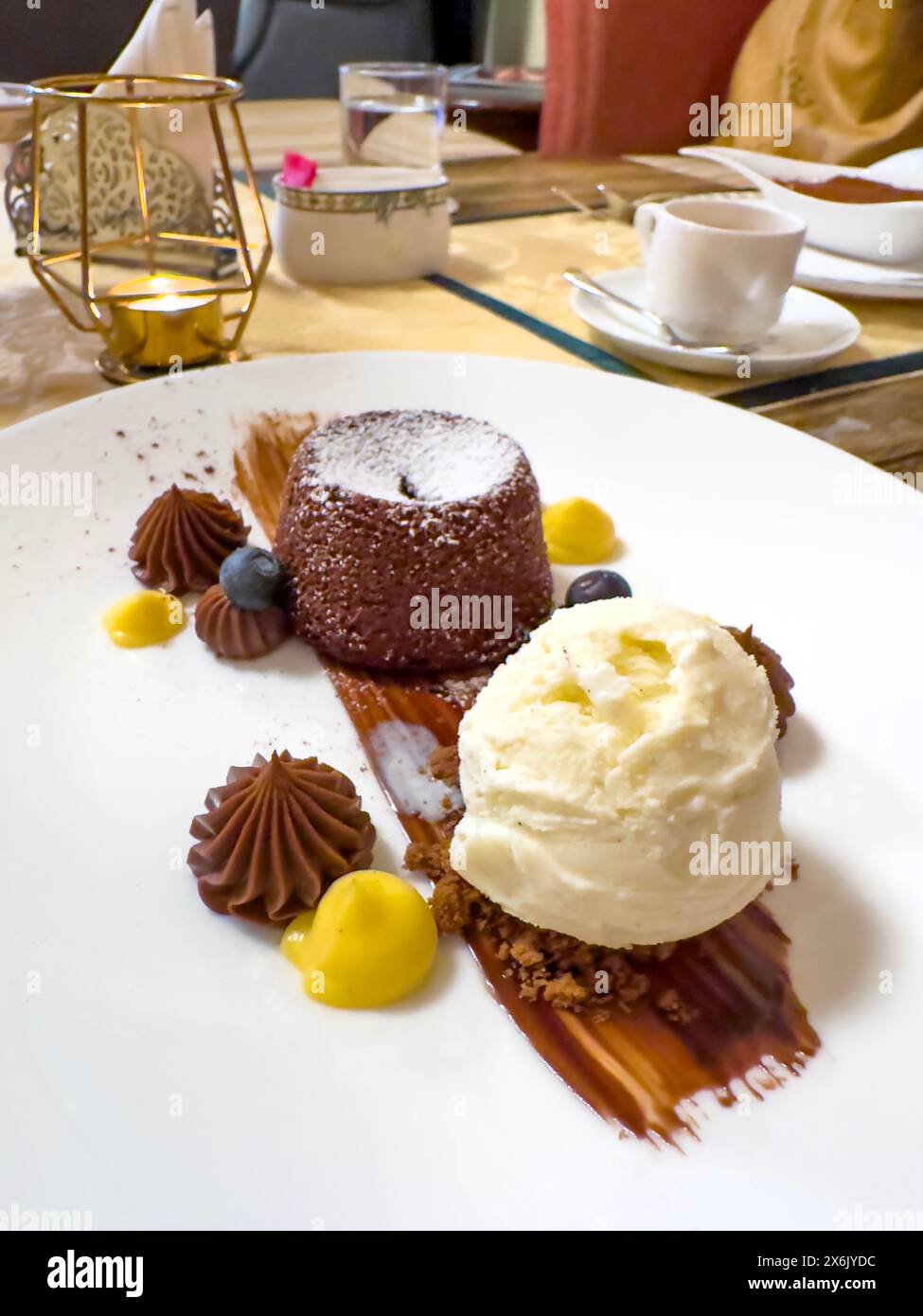 Elegant Design of a Beauty Chocolate Souffle Cake with Vanilla Ice ...